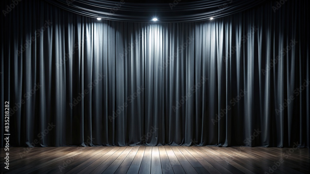 Dark stage with a black curtain background and soft lighting, stage ...