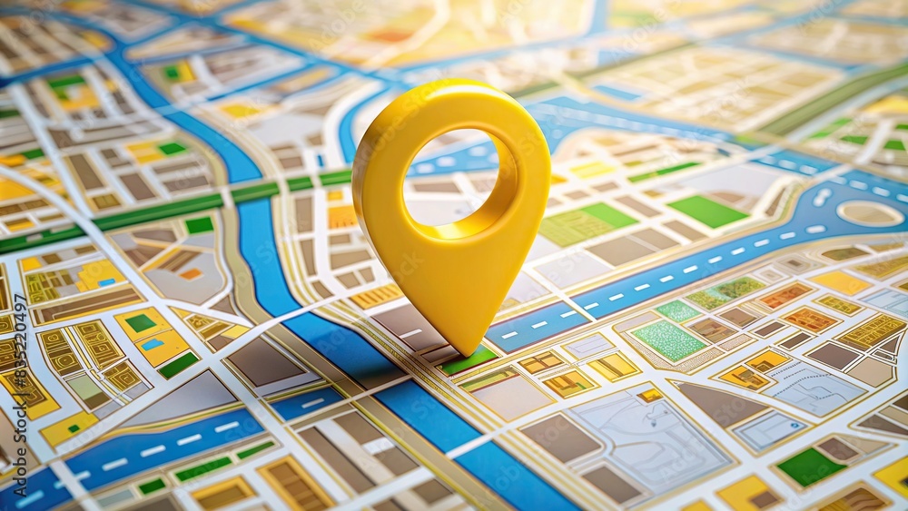 City map with yellow location pin on streets, city, map, yellow ...