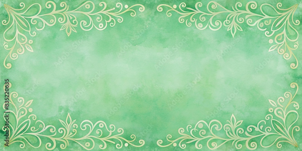 Abstract vintage pastel green watercolor border design on green ...