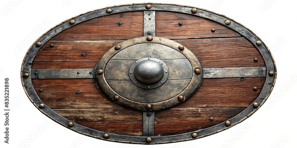 Medieval shield used by a Dark Ages knight isolated on a white ...