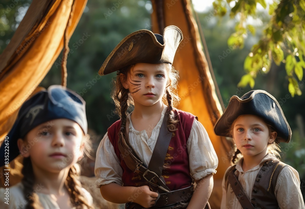 Children dressed as pirates engage in imaginative play, their ...