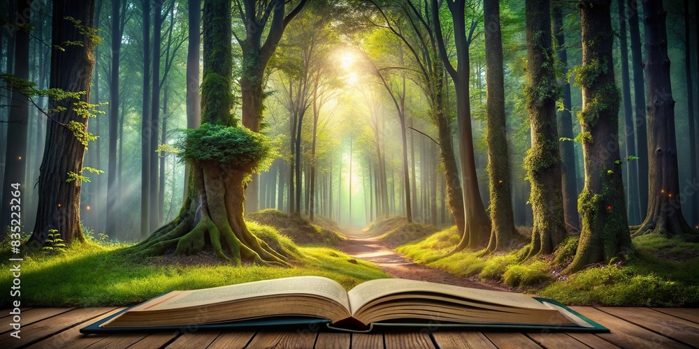 Enchanted forest inside an open book , Enchanted, forest, book, magic ...