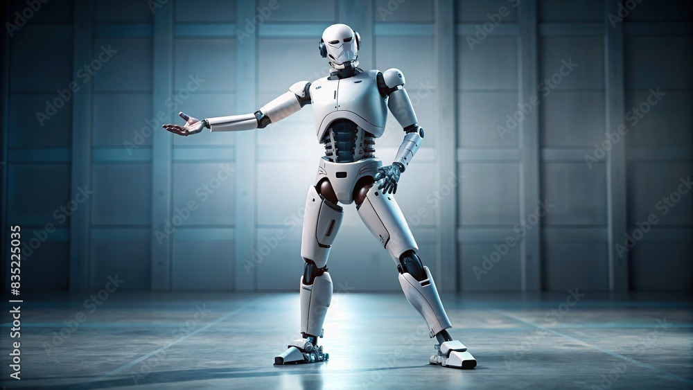 Android robot standing with a slightly bent leg and outstretched hand ...