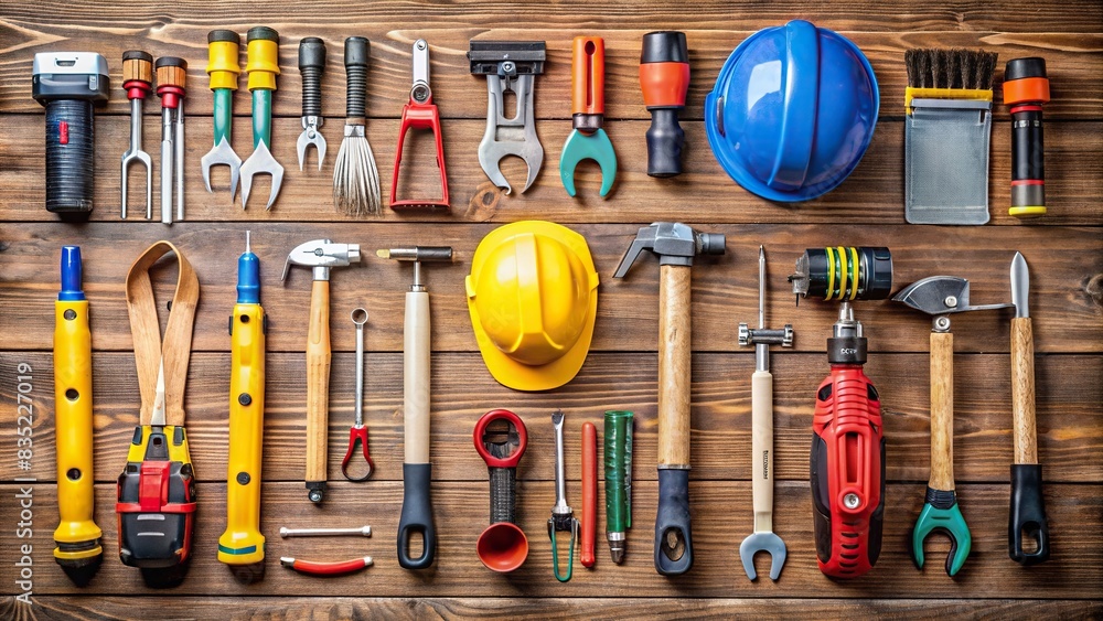 of various tools representing different professions together ...