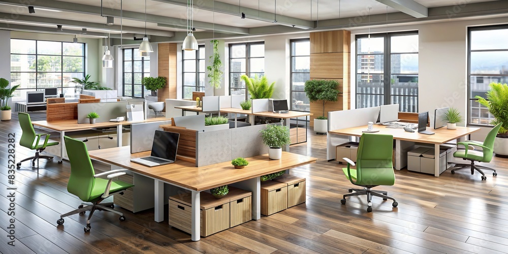 Flexible office layout with movable furniture for evolving work styles ...