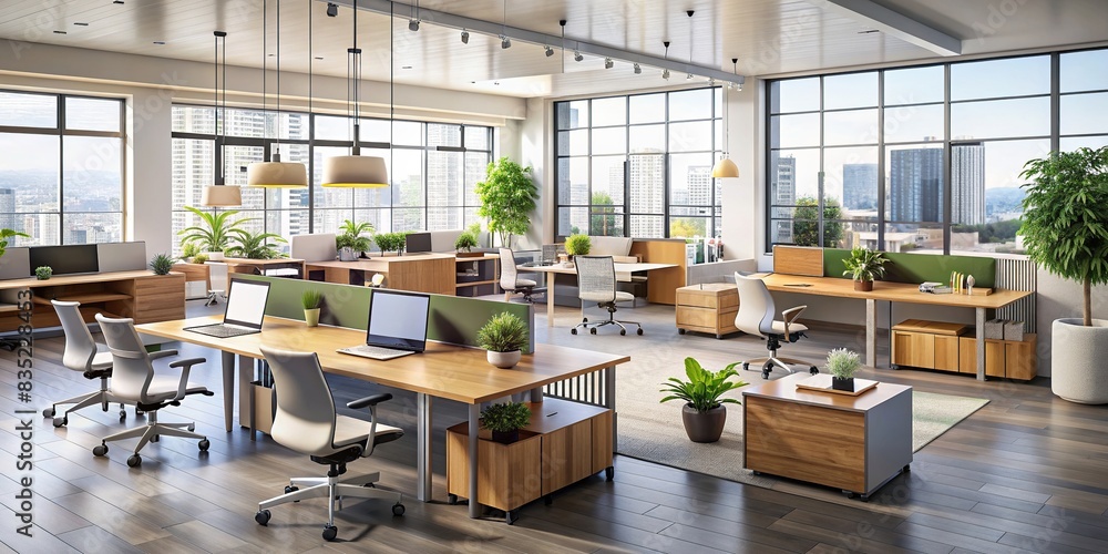 Flexible office layout with movable furniture for evolving work styles ...