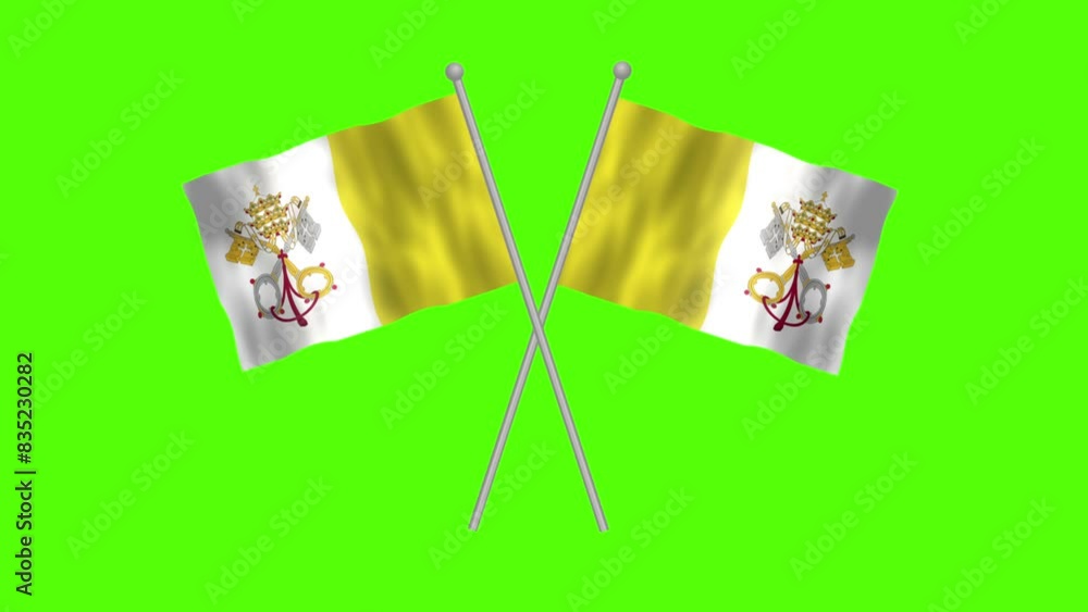 Flag of Vatican City, Cross table flag of Vatican City on Green screen ...