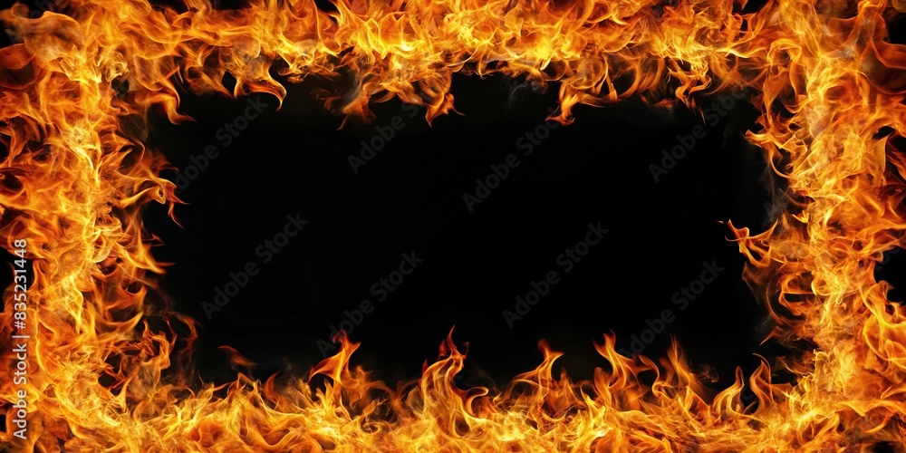Burning fire flames frame border texture on a background, fire, flames ...