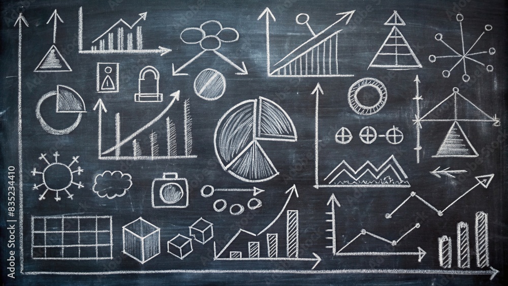 Hand drawn chalk symbols for diagrams on chalkboard , doodle, arrows ...