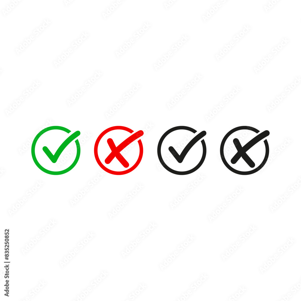 check mark icon button set. check box icon with right and wrong buttons ...
