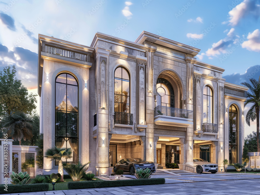 Luxury banglo exterior design with lighting, greenery and car parking ...