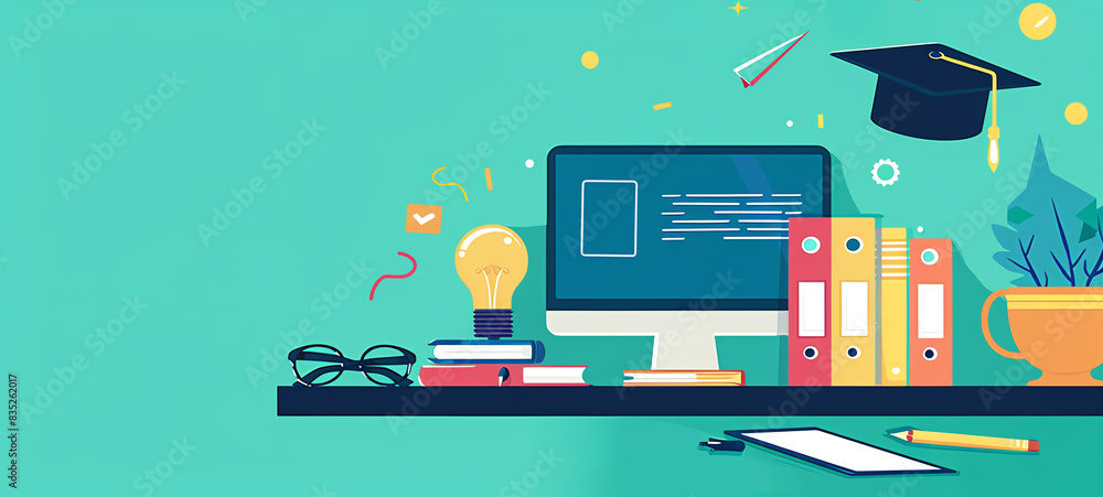 digital education concept illustration flat design side view virtual ...