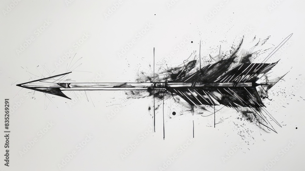 Black marker drawing of a realistic arrow with ink lines on a white ...