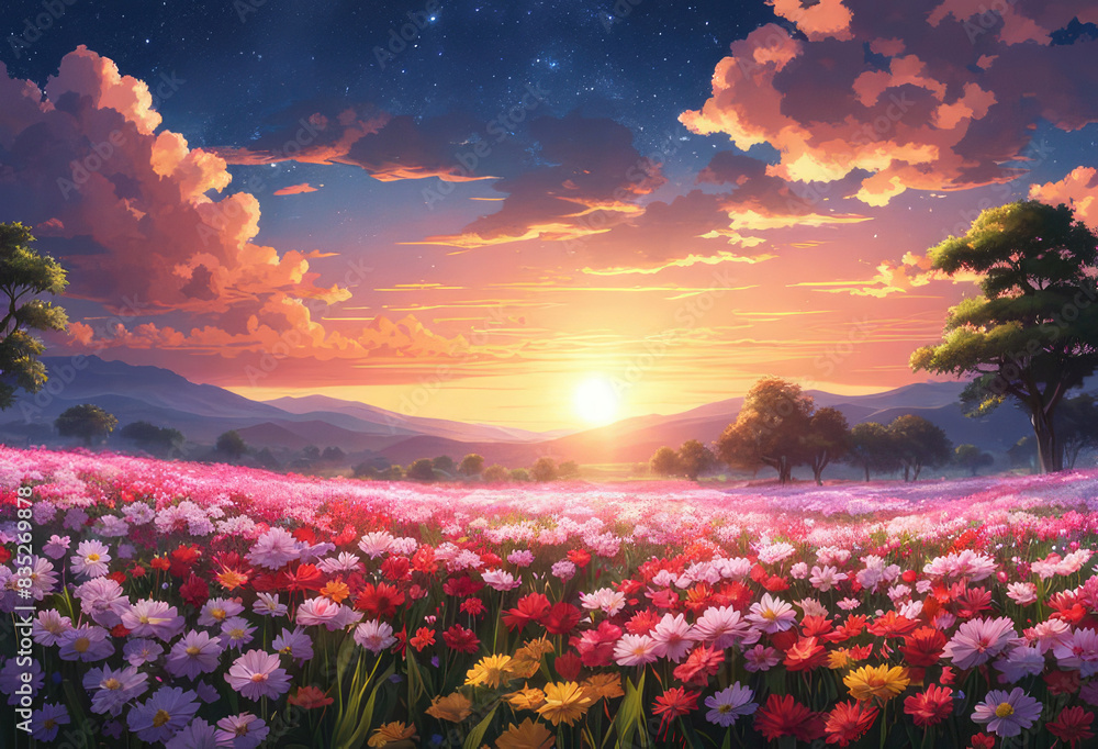 Generative AI, Beautiful Niji Anime cinematic scenery of a beautiful ...