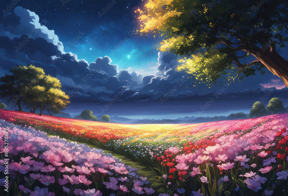 Generative AI, Beautiful Niji Anime cinematic scenery of a beautiful ...