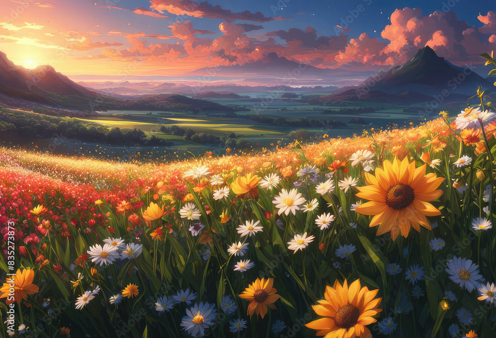 Generative AI, Beautiful Niji Anime cinematic scenery of a beautiful ...