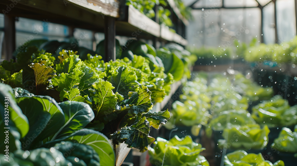 Vertical farm facility, showcasing rows of leafy greens and herbs ...