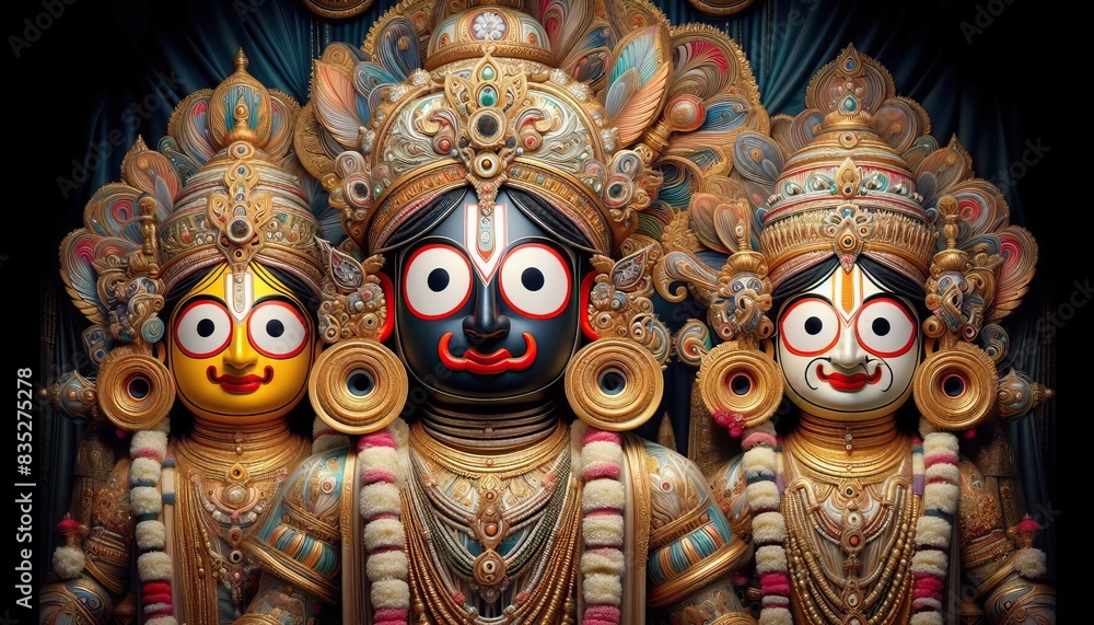 hindu god jagannatha three ornately decorated statues representing ...