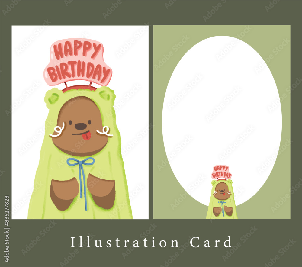 cute smiley teddy bear with green cloth and red happy birthday letter ...