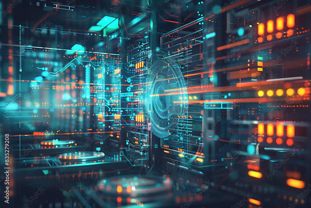 Double exposure of a network security firewall interface, the ...