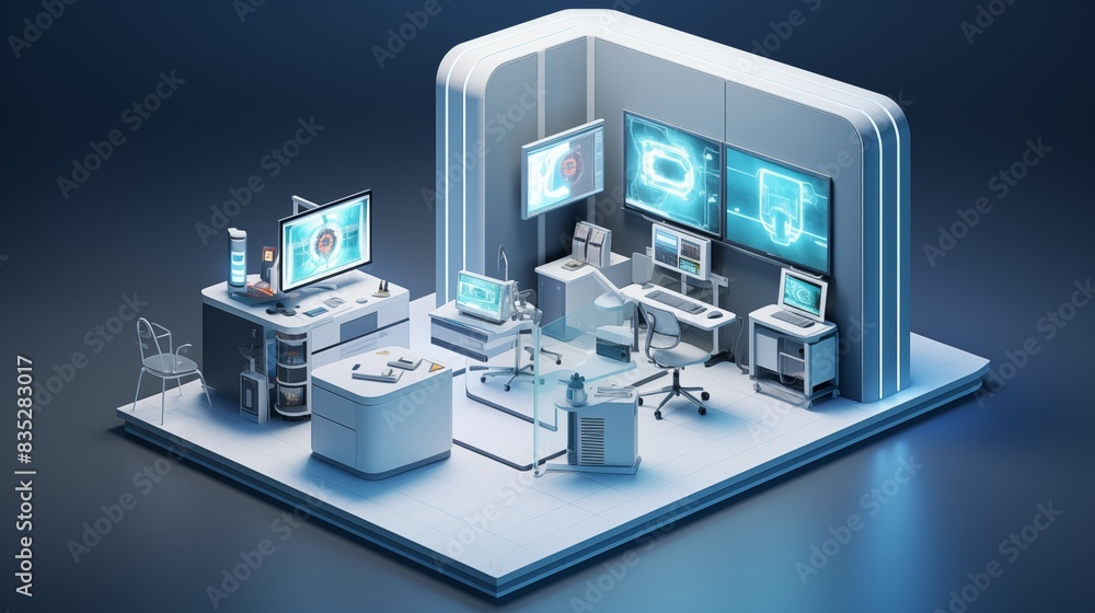 3D isometric rendering of a smart healthcare monitoring system with ...
