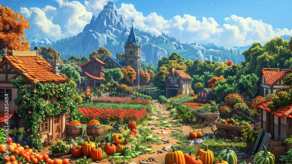 Harvest Festival: Create a lively harvest festival scene with farmers ...