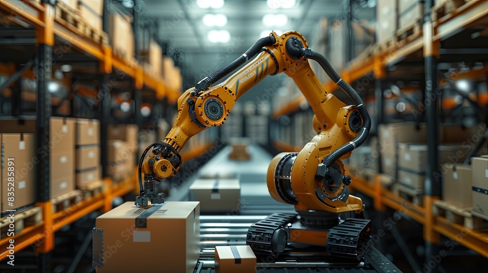 Robotic Arm for Packing in Modern Logistics System. Ultra HD 8K ...