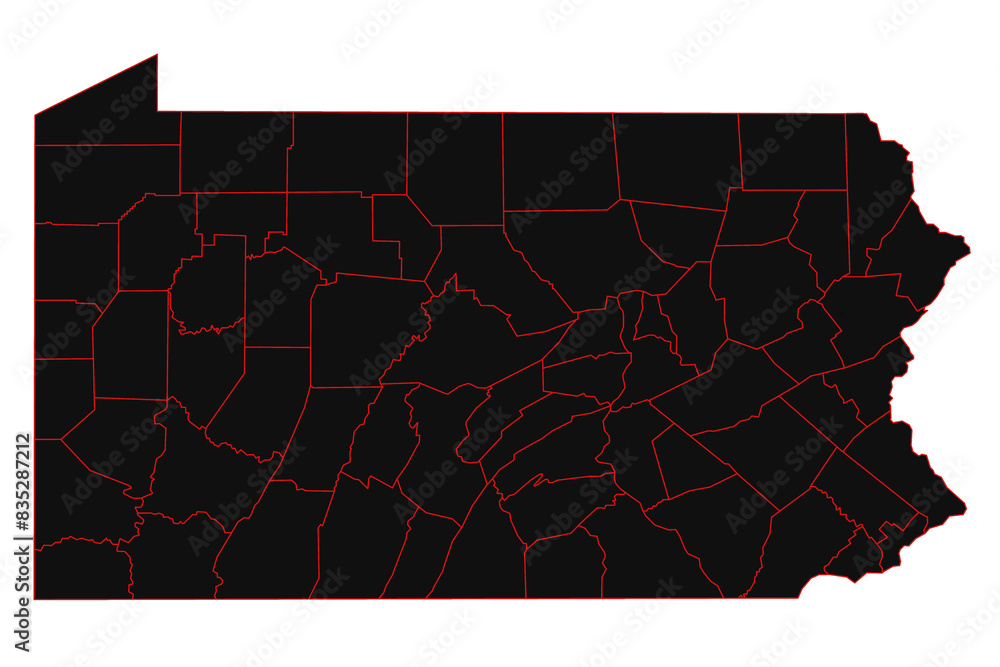 High detailed illustration map - outline Pennsylvania State Map with counties Stock Illustration ...