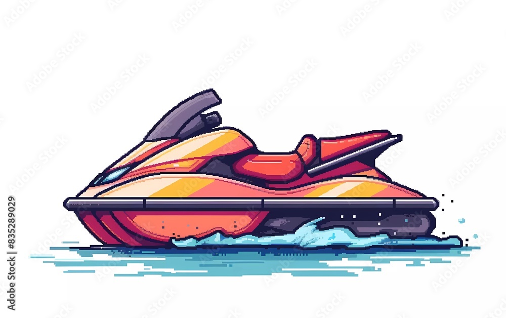 8-bit pixel jet ski, pixel art vector illustration. isolated on white ...