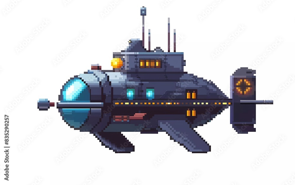8-bit pixel submarine, pixel art vector illustration. isolated on white ...