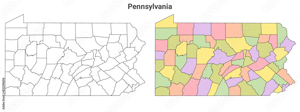 Pennsylvania administrative map, Pennsylvania outline and counties ...