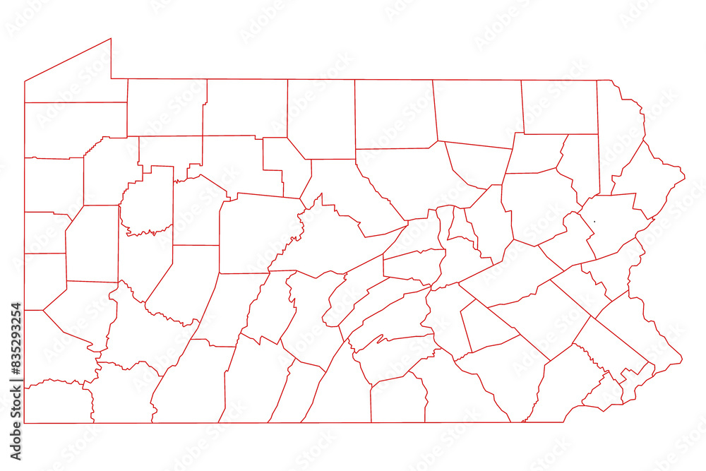 High detailed illustration map - outline Pennsylvania State Map with ...