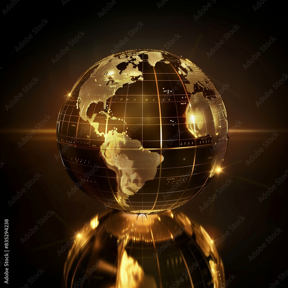 Stunning digital illustration of a gold vector globe on a dark ...
