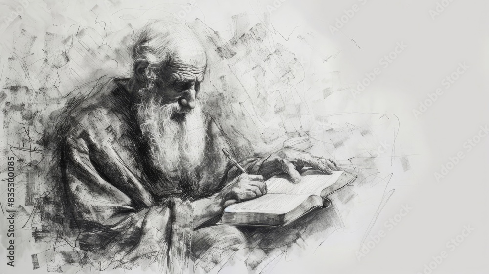 prophet Isaiah, bible, Charcoal pencil drawing, white background, 16:9 ...
