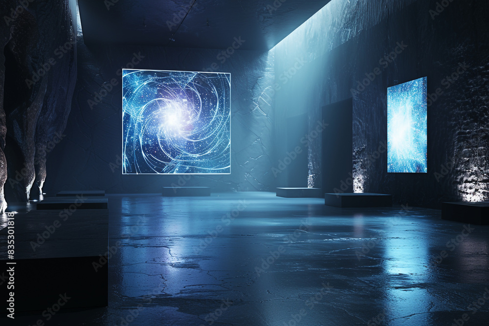 Contemporary Avant Art Gallery mockup showcasing bold kinetic light art ...