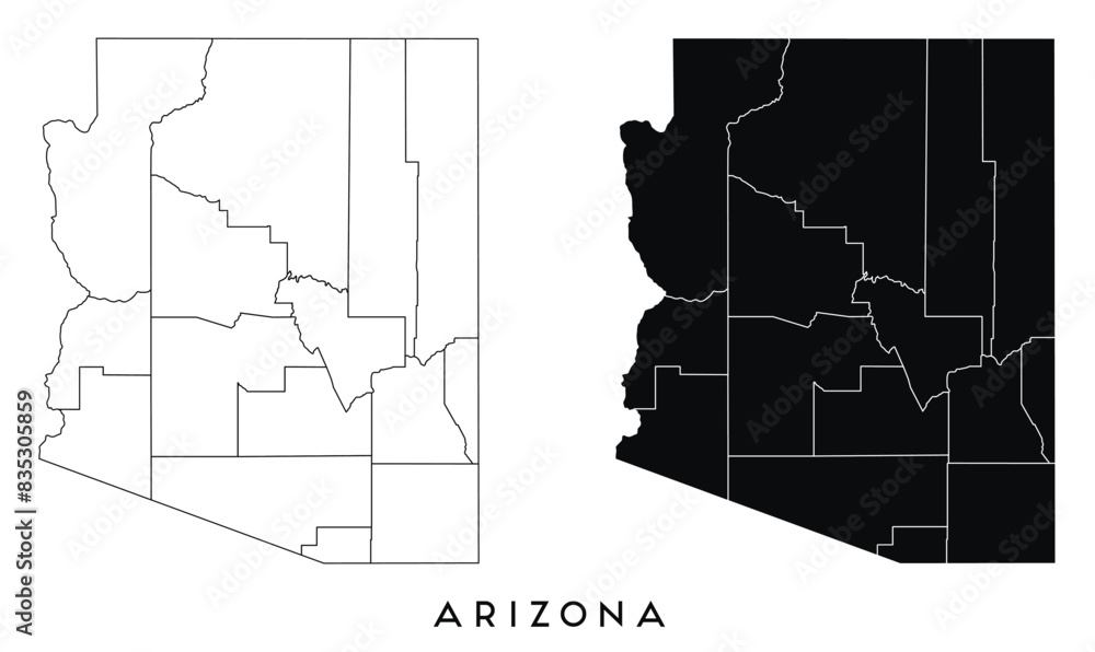 Arizona state map of regions districts vector black on white and ...