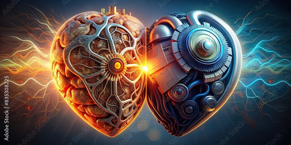 Mechanical heart and brain with a cyberpunk design, powered by steam ...
