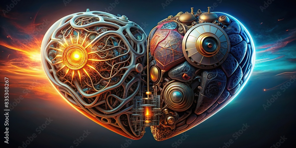 Mechanical heart and brain with a cyberpunk design, powered by steam ...