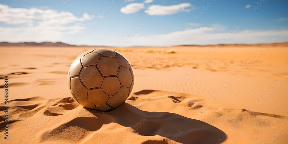 Foto de Soccer Ball in Desert Stadium with Sand Dunes Landscape ...