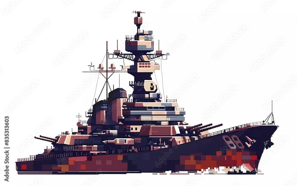 ภาพประกอบสต็อก 8-bit pixel battleship, pixel art vector illustration ...