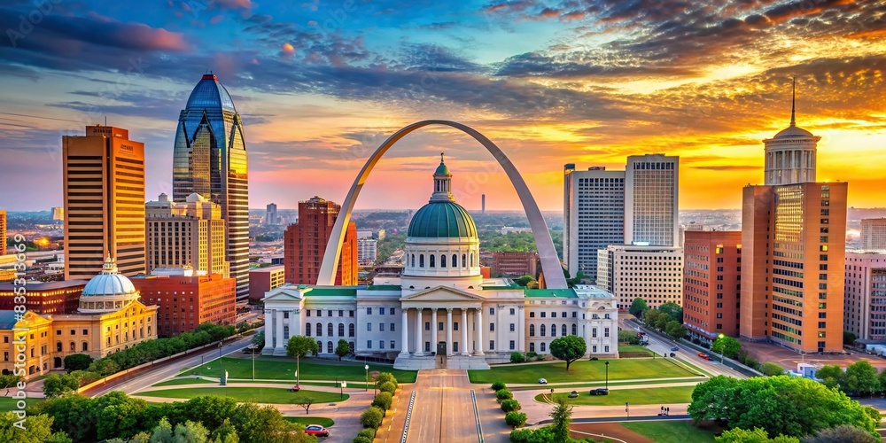of Saint Louis city skyline with iconic architecture and landmarks ...
