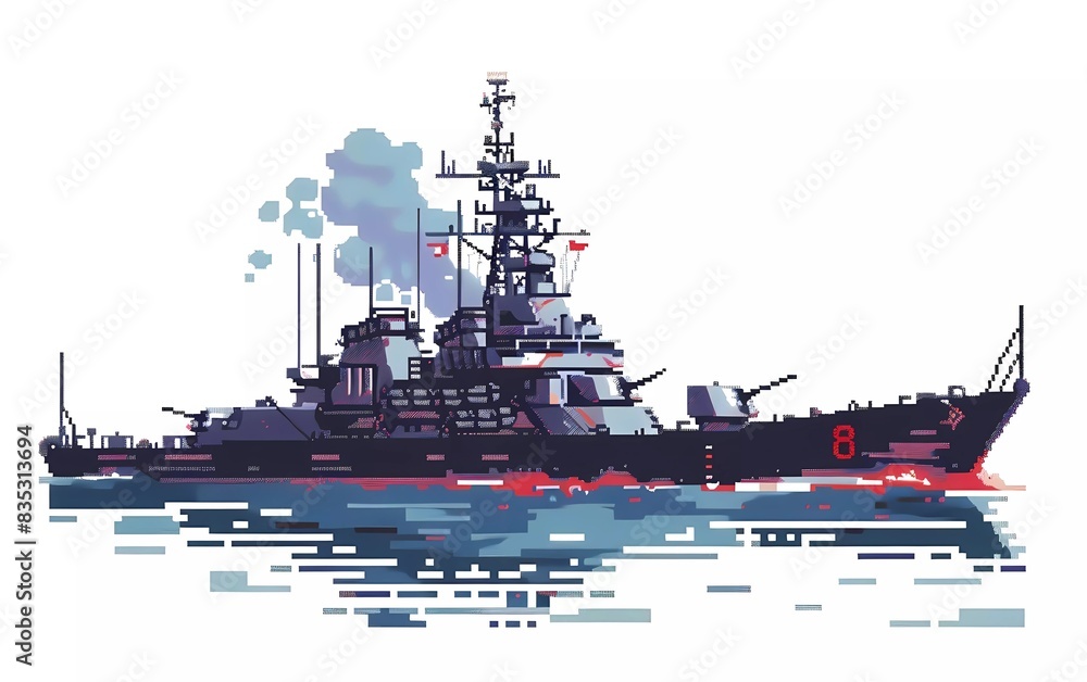 8-bit pixel battleship, pixel art vector illustration. isolated on ...