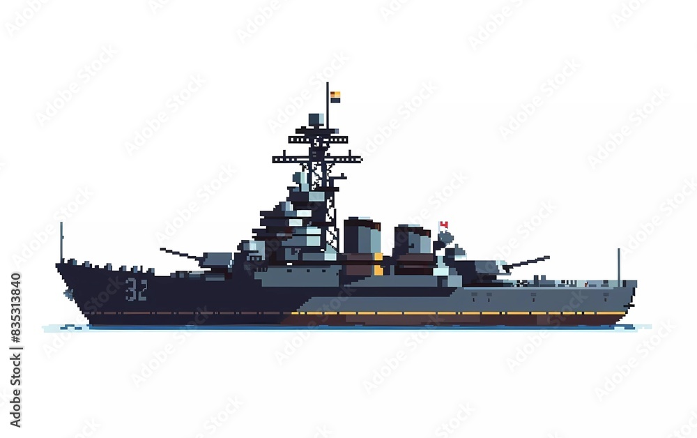 8-bit pixel battleship, pixel art vector illustration. isolated on ...