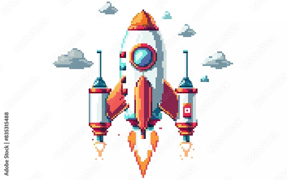 8-bit pixel rocket, pixel art vector illustration. isolated on white ...