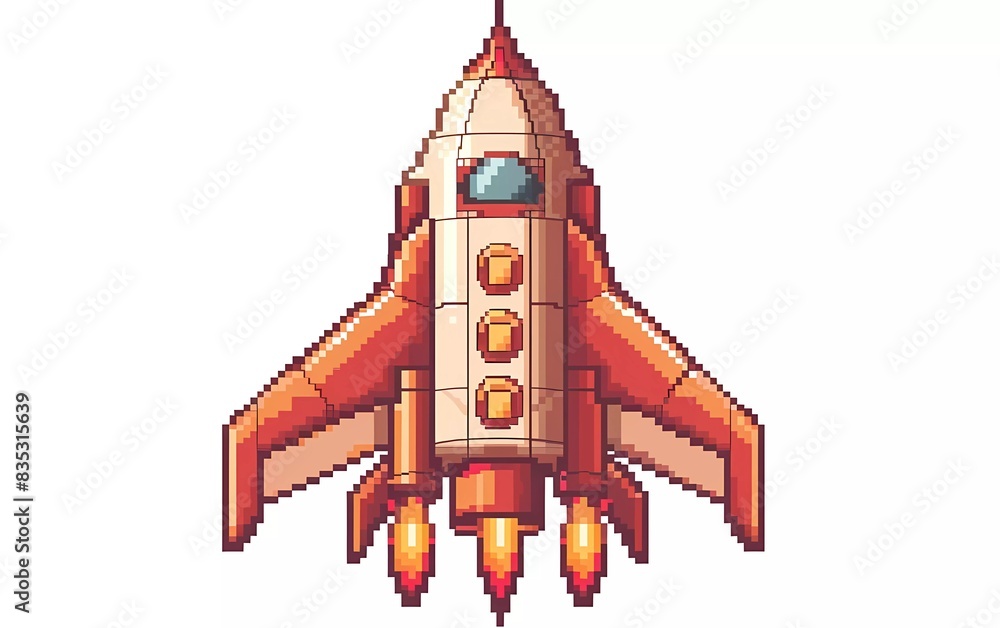 8-bit pixel rocket, pixel art vector illustration. isolated on white background Stock ...