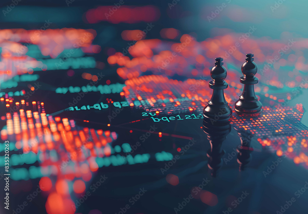 Geopolitics concept image with two chess pieces on a world map ...