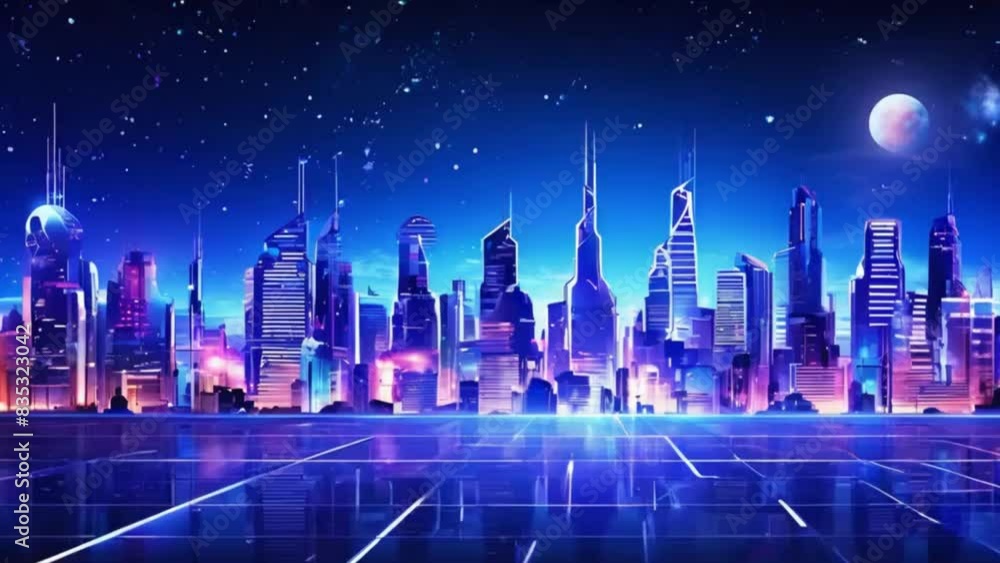 cityscape with space and neon light effect. Modern hi-tech, science ...