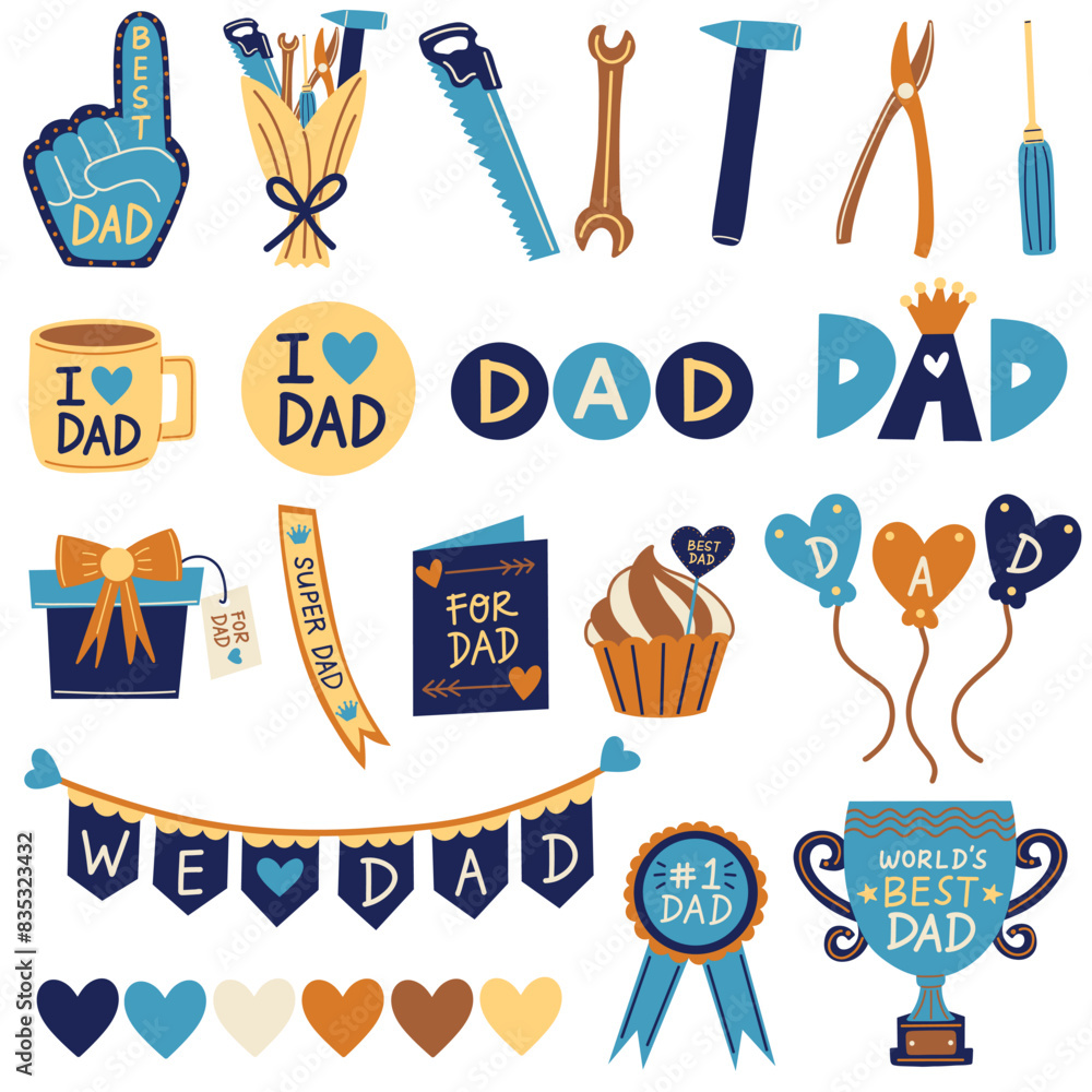 Father's Day appreciation illustration set. I love Dad mug and sticker ...