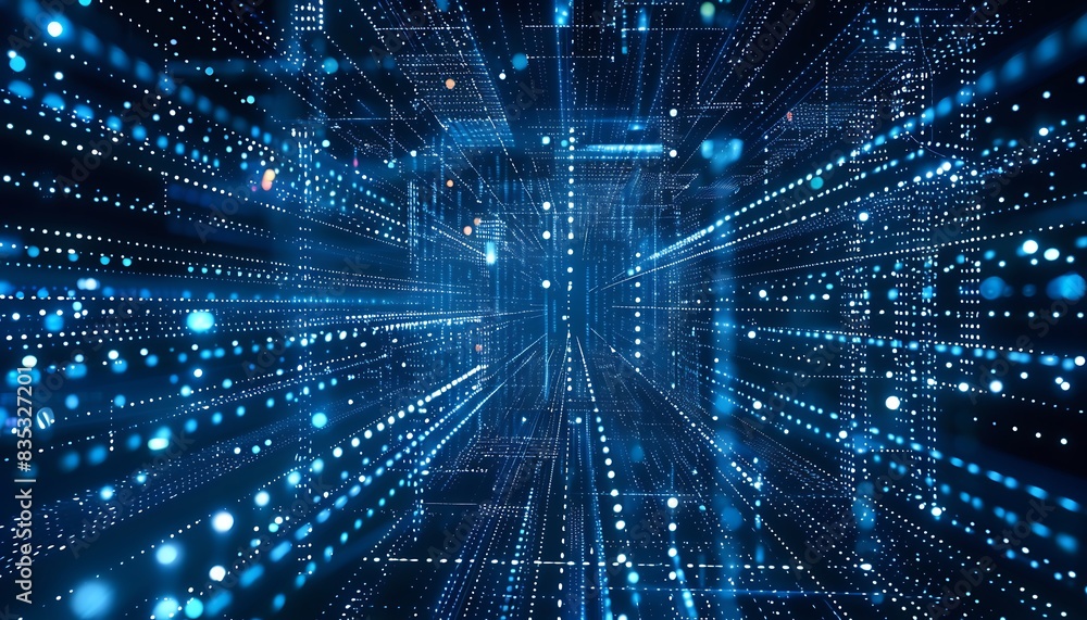 Digital binary code matrix background - 3D rendering of a scientific technology data binary code ...