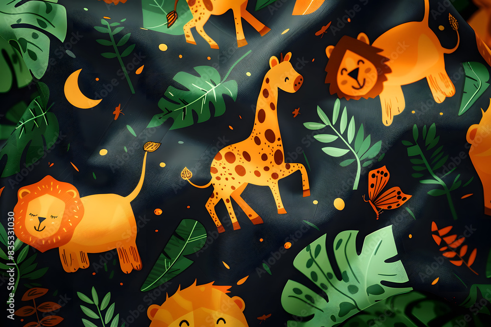 Cartoon zoo for kids background with Animal icon on fabric. Stock ...